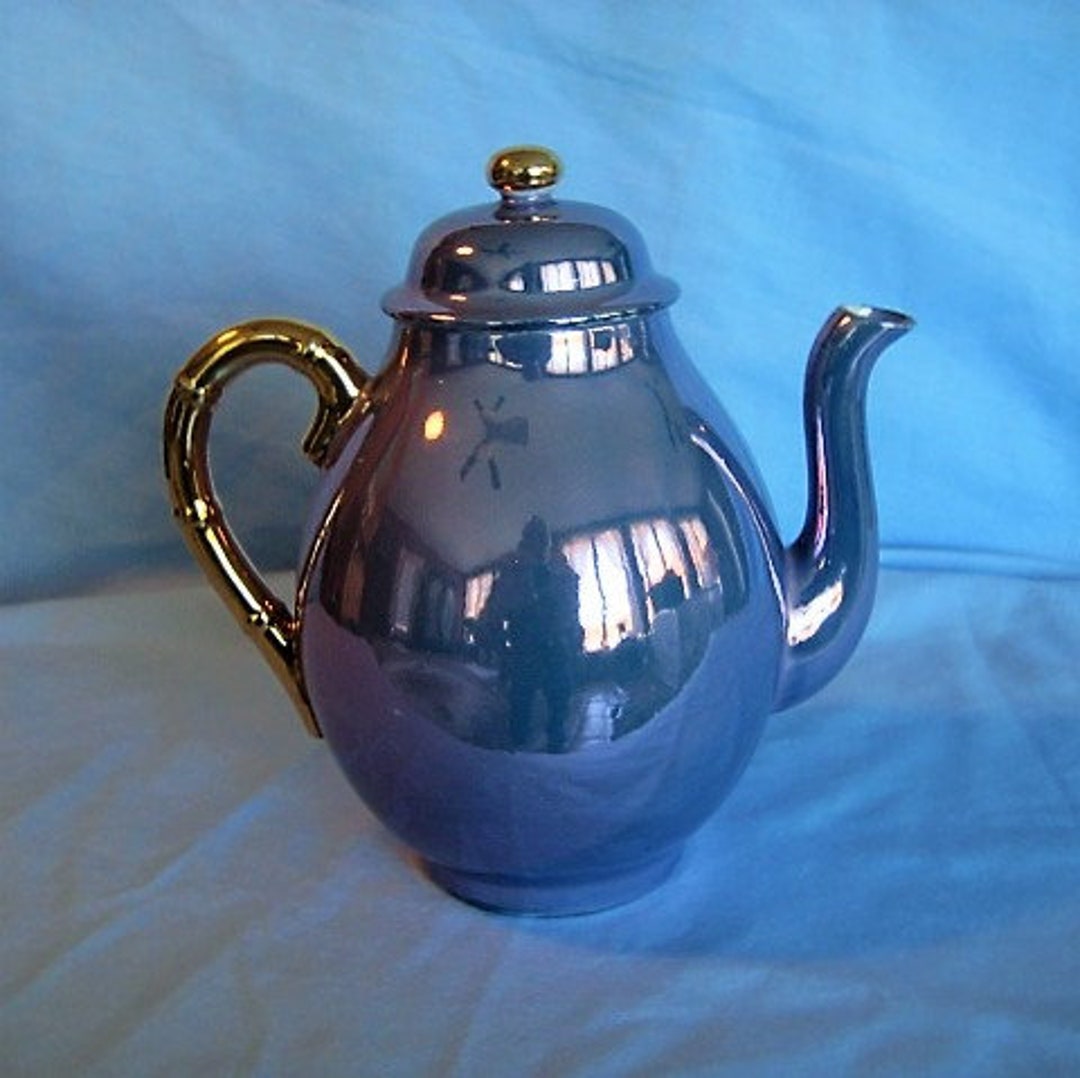 Vintage Tea Pot Blue Lusterware With Gold Handle - Etsy