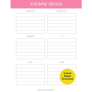 Birthday Tracker - Template Printable PDF - Etsy