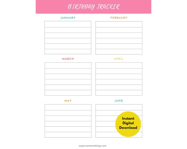 Birthday Tracker - Template Printable PDF - Etsy