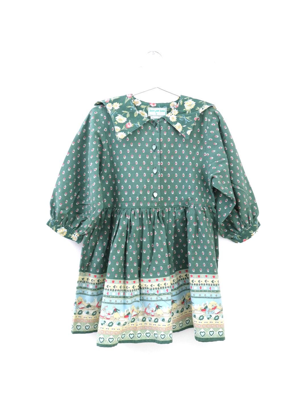 Vintage Deux Par Deux Green Girls Print Dress / 4-5Y - Etsy