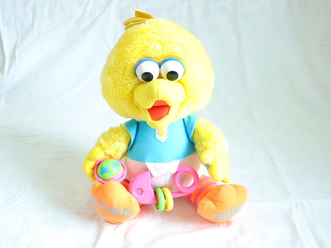 Vintage 80s Sesame Street Baby Big Bird Plush Toy / Squeaks Rattles and ...