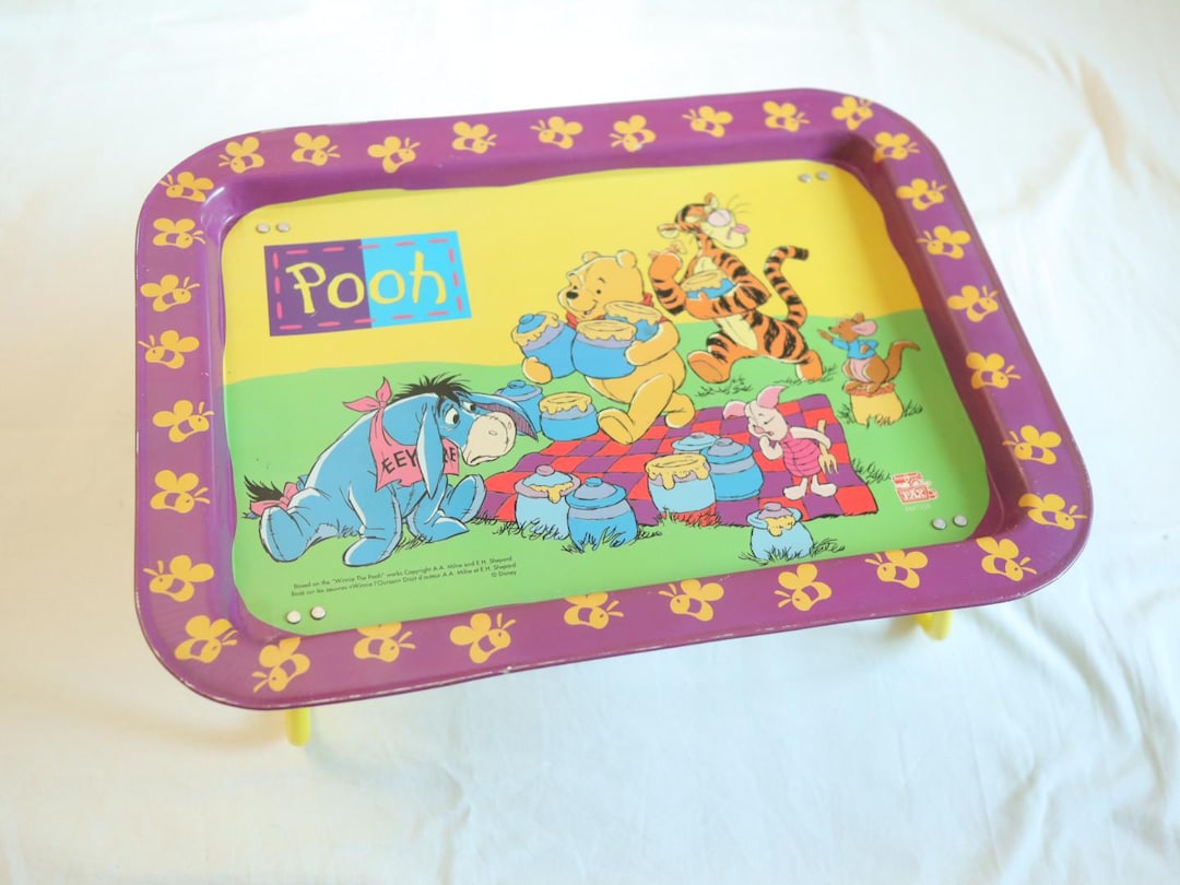 Vintage 90s Disney Winnie the Pooh Lap Tray Metal Folding Mini Snack TV ...