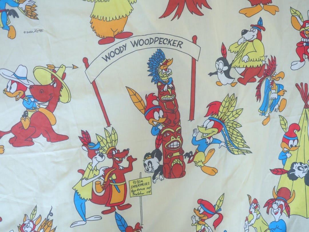 Vintage 70s Woody Woodpecker TWIN Flat Sheet / Cutter Fabric / Walter ...