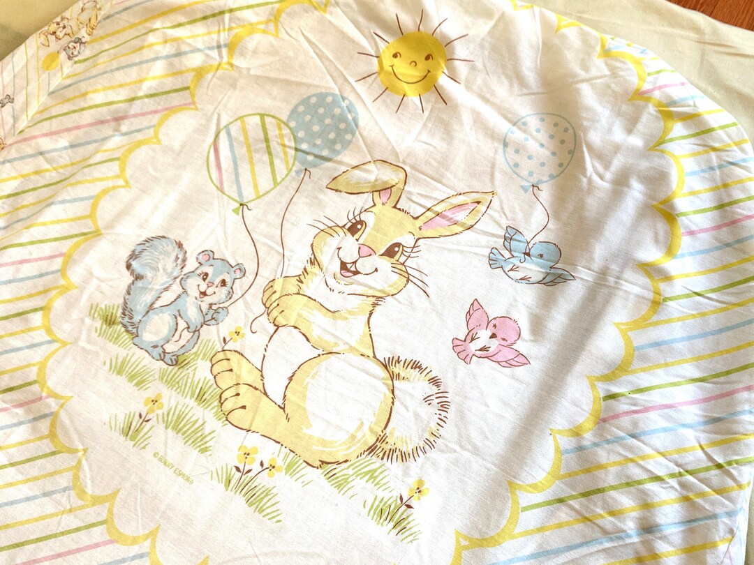 Vintage 70s Rabbit Rainbow Pastel Colour Print Twin Bed Fitted Sheet 2 ...