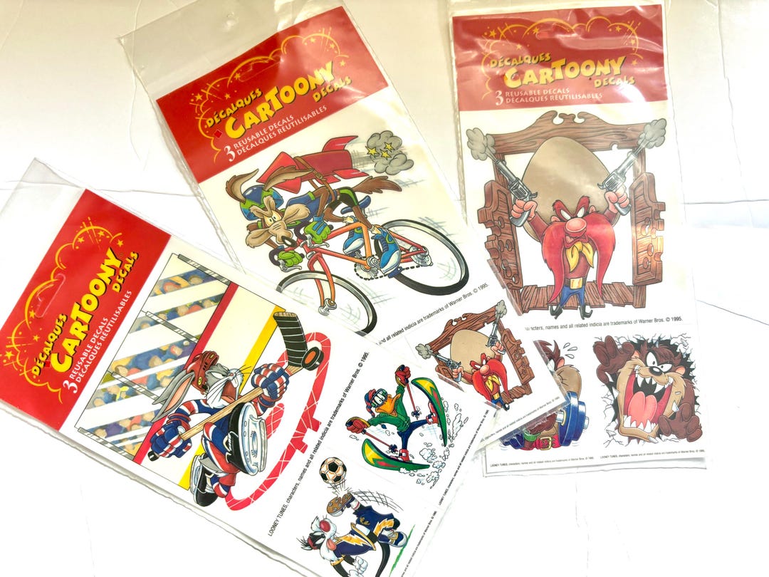 Vintage 90s Looney Tunes Cartoony Window Reusable Decals Stickers SET ...