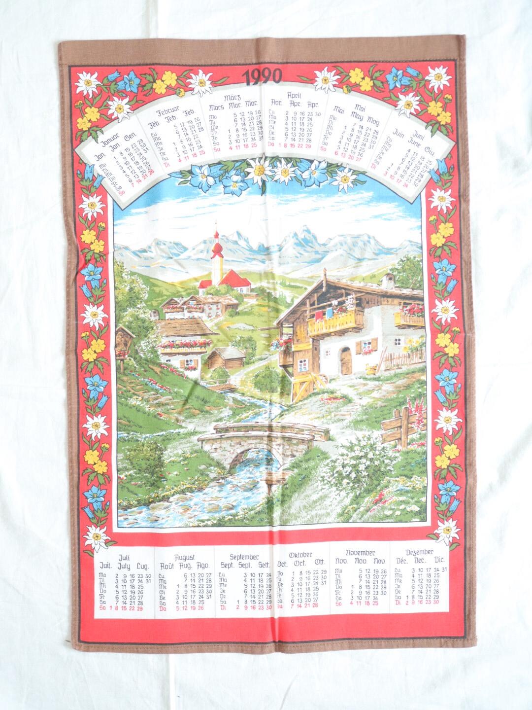 Vintage 1990 Calendar Tea Towel: Village Scene Fabric Wall Decor - Etsy