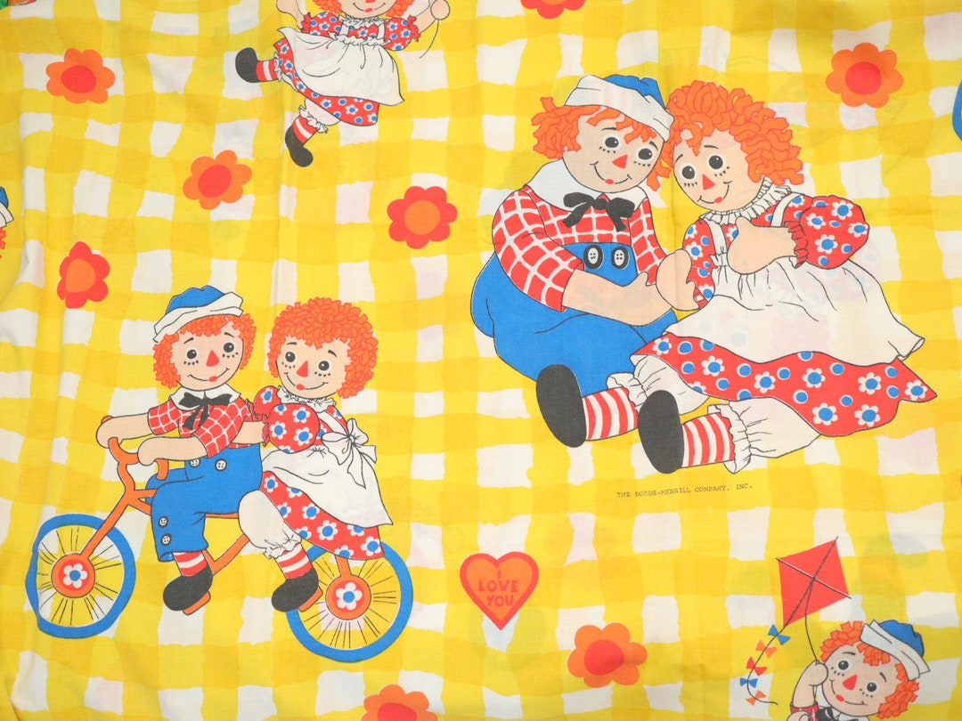Vintage 70s Raggedy Ann & Andy Yellow Plaid TWIN Flat Sheet - Etsy