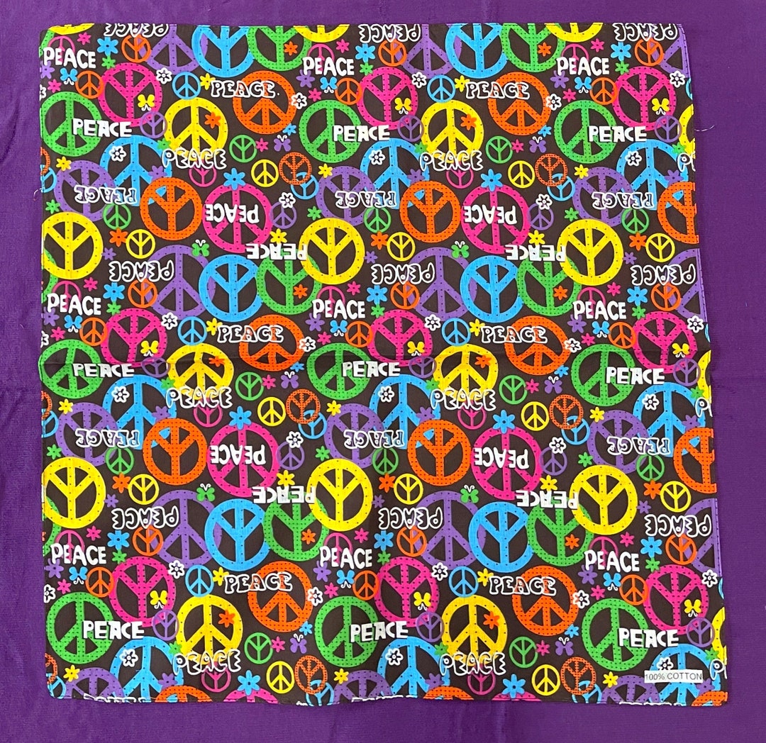 Peace Sign Multicolor Design Pattern Print 100% Cotton Scarf Bandana ...