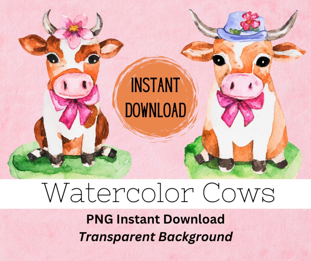 Watercolor Cow Clipart Set - Perfect for Spring and Easter Crafts PNG ...