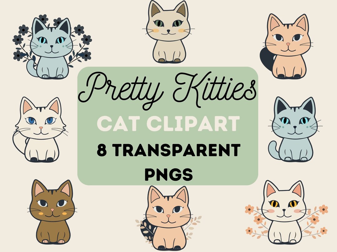Adorable Cat Clipart Bundle - Set of 8 PNG Images for Digital Crafting ...
