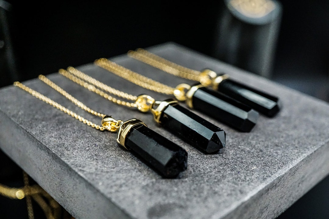 Black Spinel 14k Gold Pendant Necklace 925 Crystal Mens Pendant Womens ...