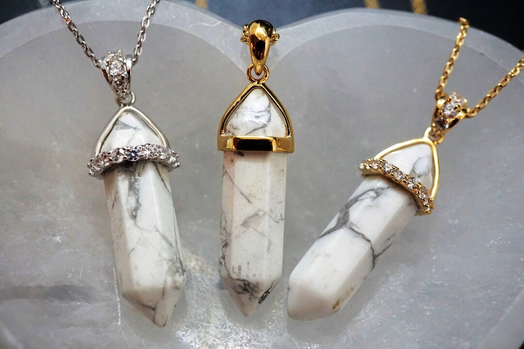 14K Gold Howlite Crystal Necklace: 925 Sterling Silver Pendant - Etsy
