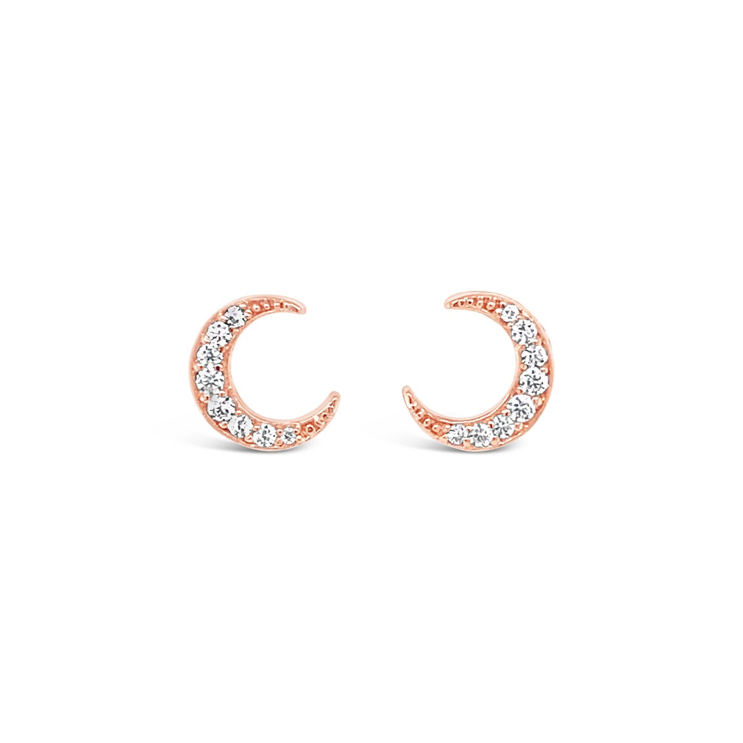 Moon Earrings 18k Gold Crescent Stud Earrings Rose Gold Earrings Pink Moon Studs 925 Moon ...