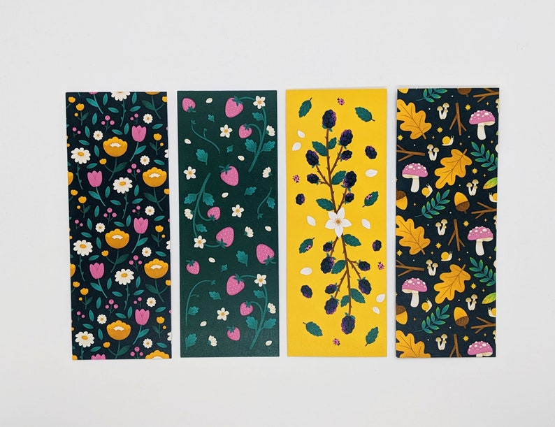 Illustrated Bookmarks, Single or Multipack, Floral Pattern, Strawberry ...