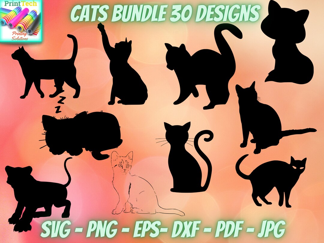 Cats Feline SVG Bundle, Clipart, Cut Files for Cricut, T-shirt Vector ...