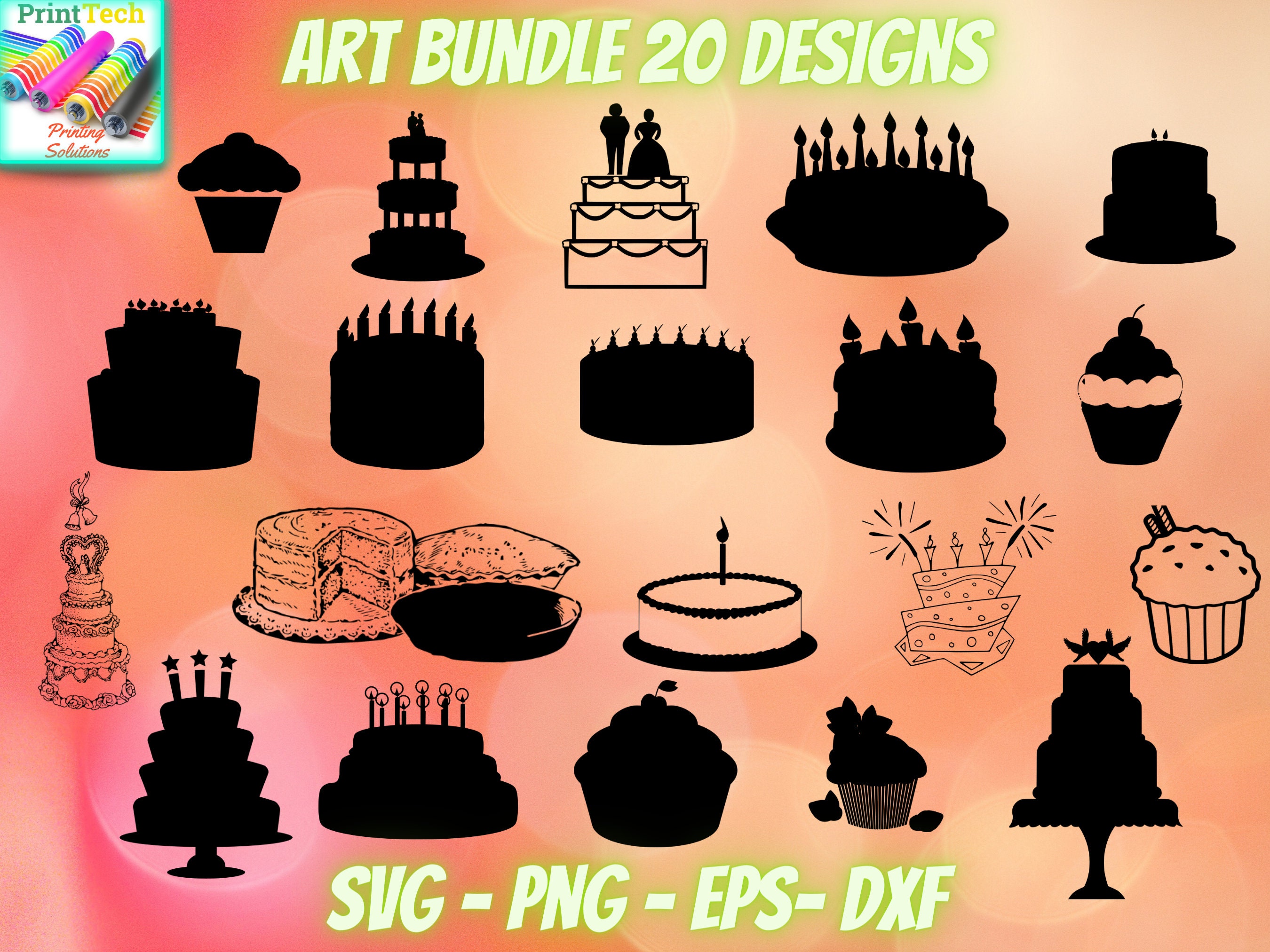 Birthday Cake SVG Bundle, Cake Clipart, Cut Files for Cricut, Vector ...