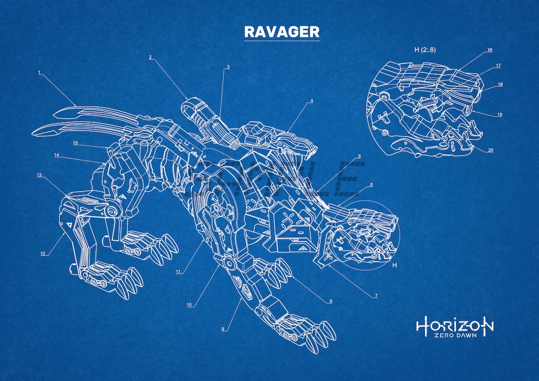 Ravager Blueprint Poster Wall Decoration, Horizon Zero Dawn Machine - Etsy