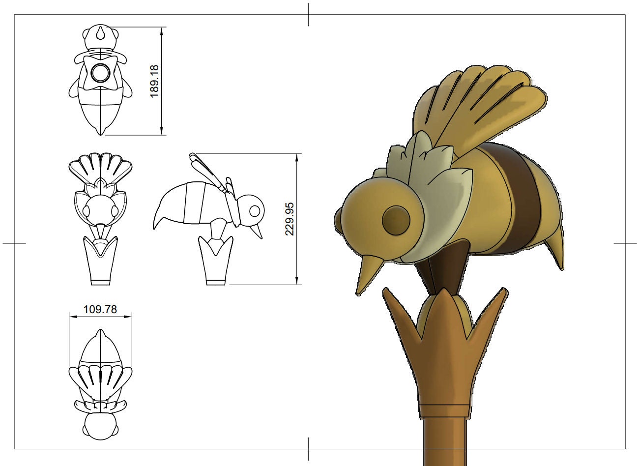 3D Printed Clover Staff Topper - Etsy Australia