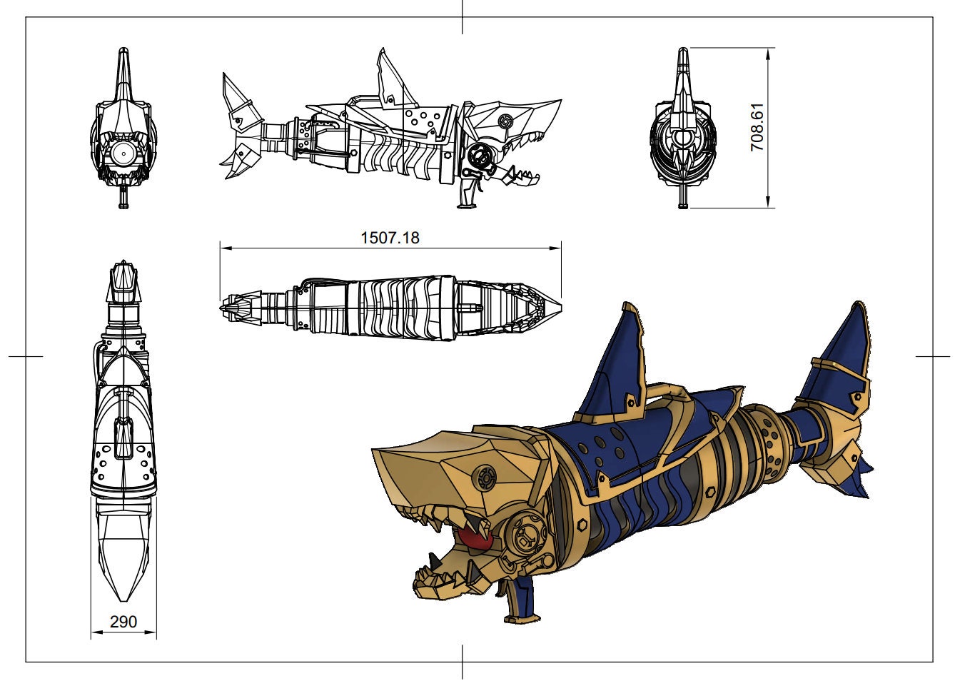 Jinx Shark Cannon Fishbones 3D Model STL File From Arcane | Etsy