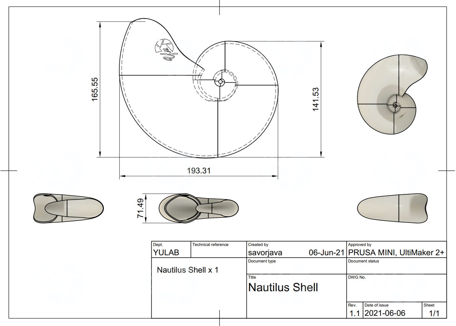 Nautilus Shell 3D Print STL File | Etsy
