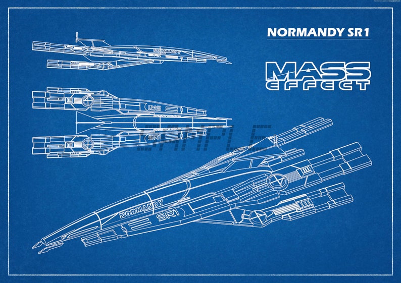 SSV Normandy SR1 Blueprint Poster Wall Decoration, Mass Effect Systems ...