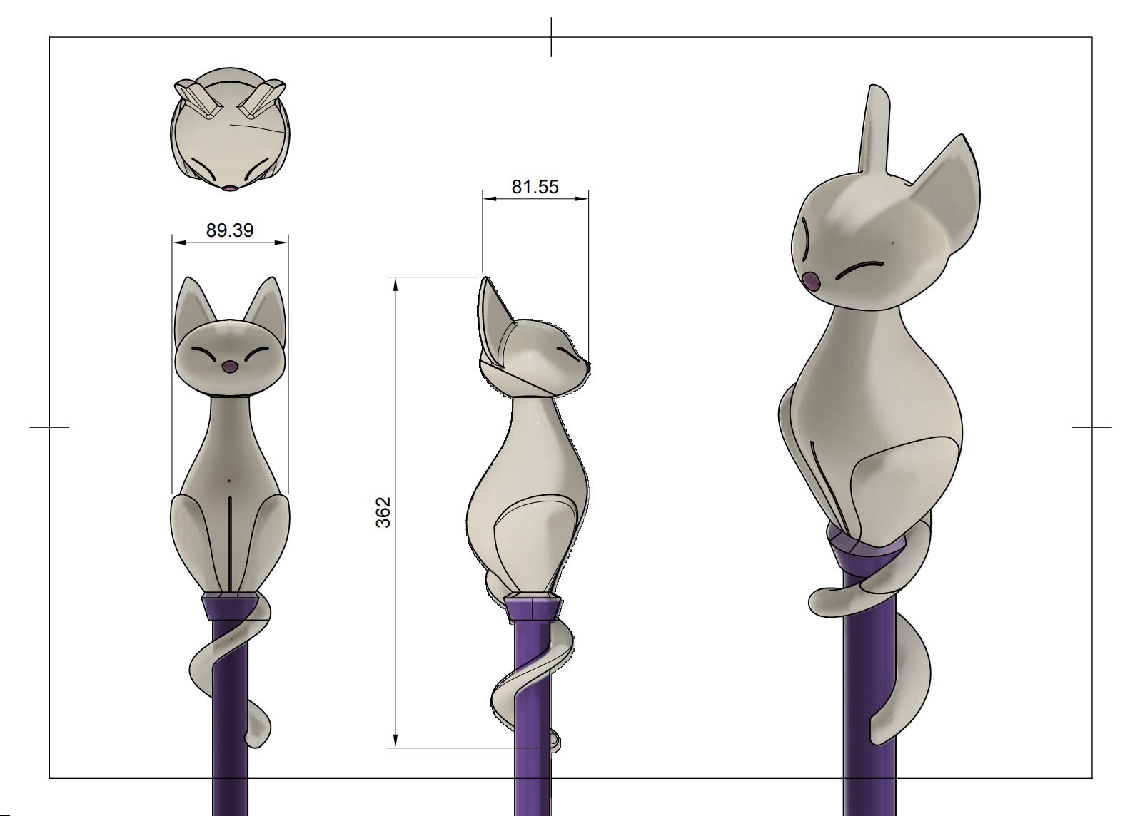 3D Printed Cat Staff Topper - Etsy Australia