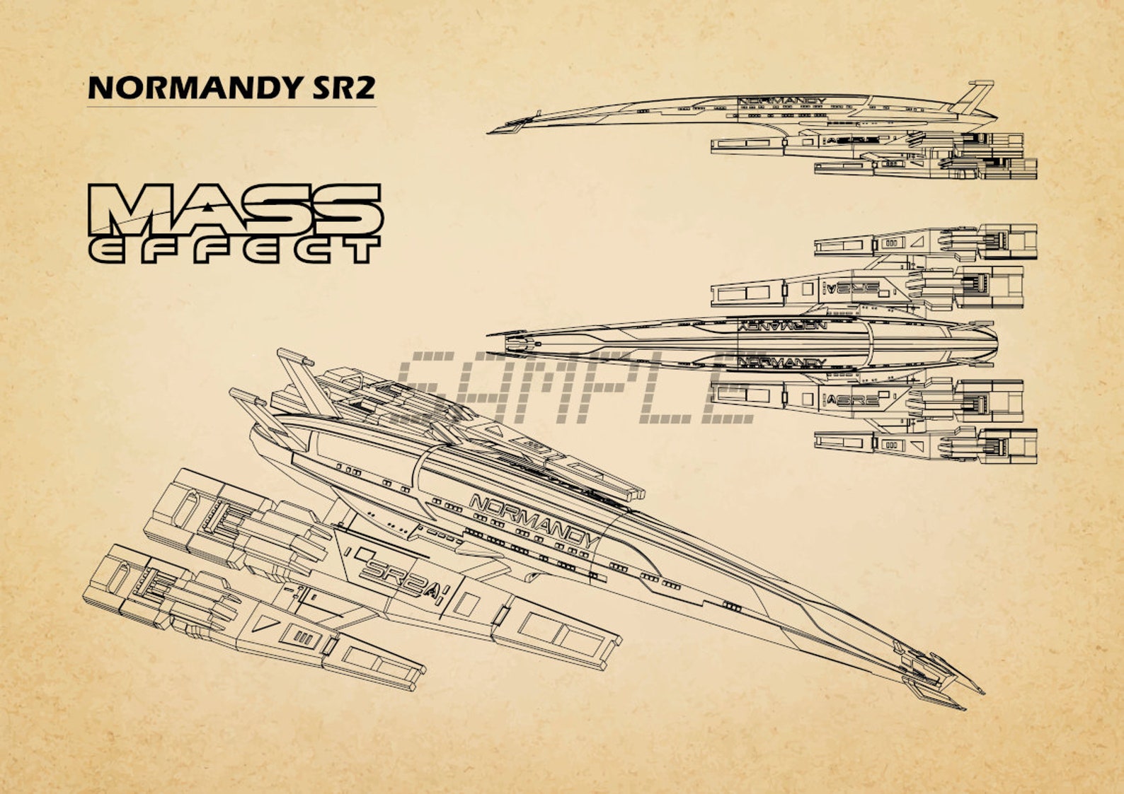 SSV Normandy SR2 Blueprint Poster Wall Decoration Mass Effect - Etsy UK