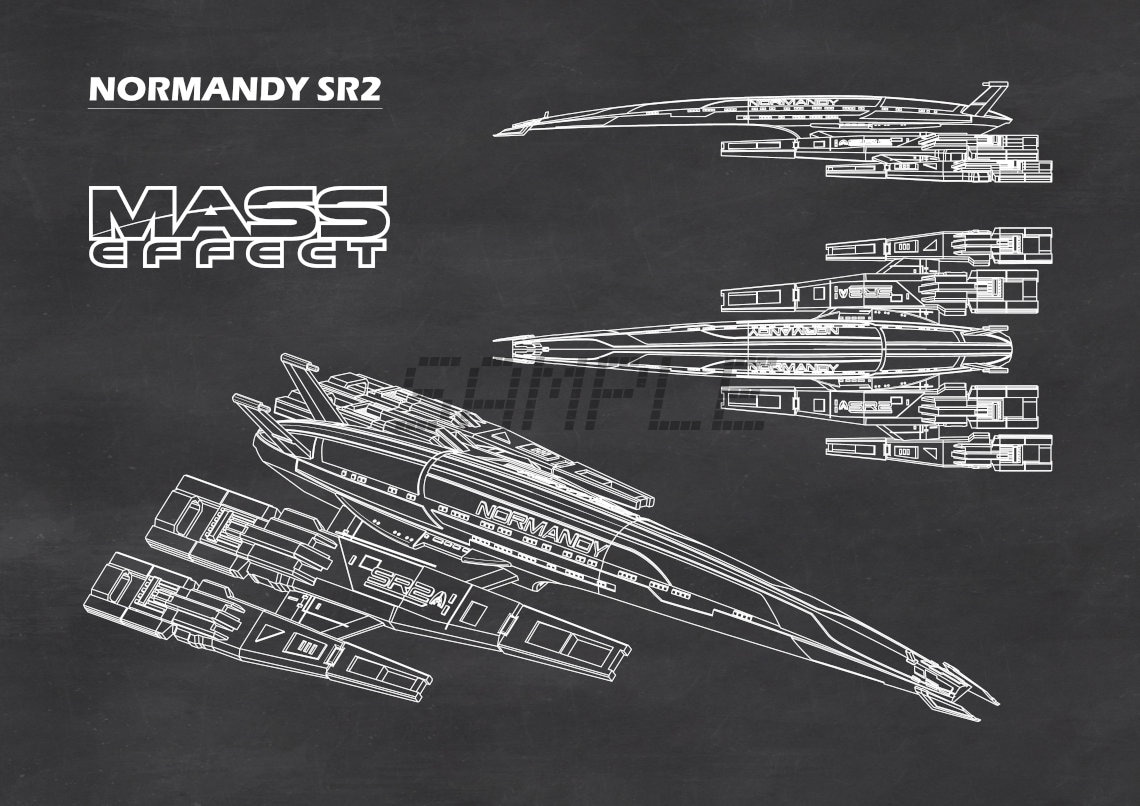 SSV Normandy SR2 Blueprint Poster Wall Decoration, Mass Effect Systems ...