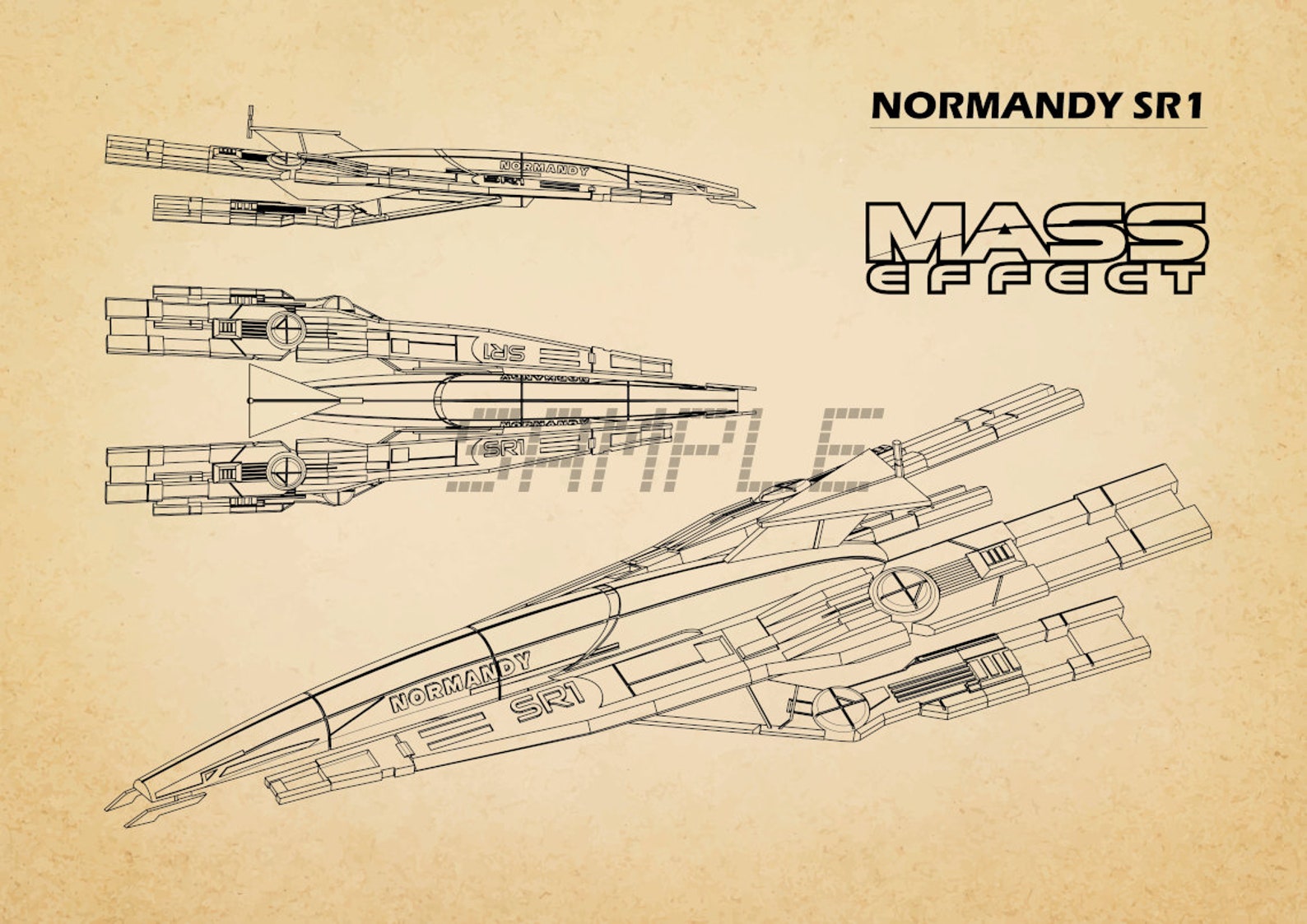 SSV Normandy SR1 Blueprint Poster Wall Decoration Mass Effect | Etsy