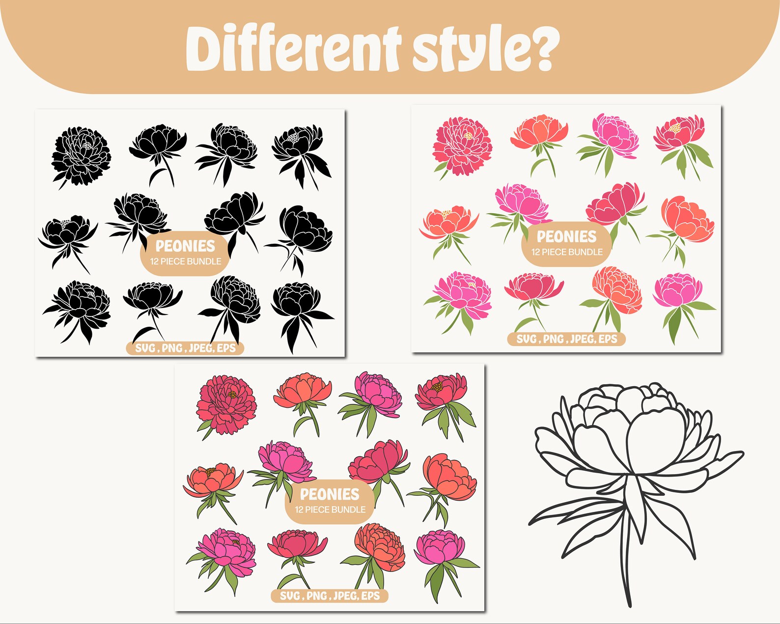 Peonies SVG Bundle Peony Png, Botanical Svg, Flower Png, Peonies ...