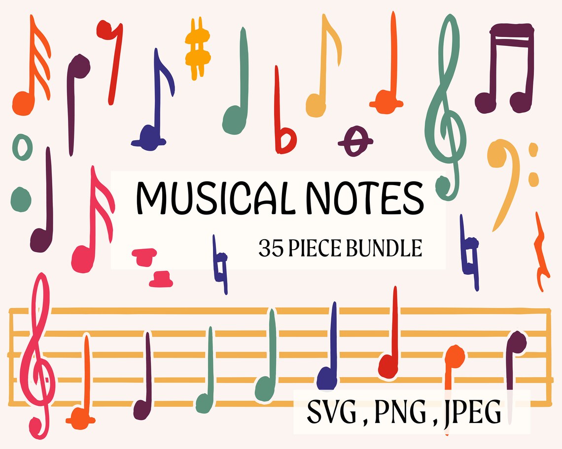 Music Notes SVG Bundle 35 Musical Note Svgs, Music Teacher Svg, Hand ...
