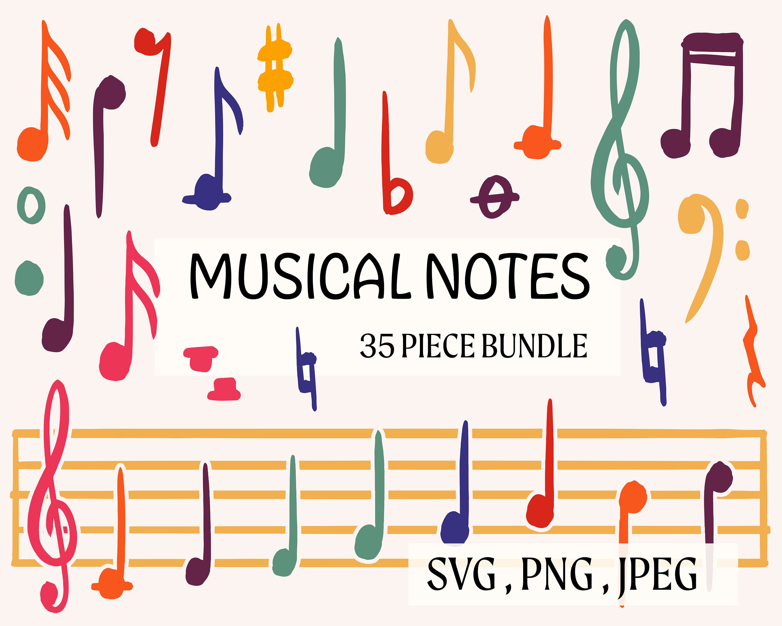 Music Notes SVG Bundle | 35 Musical Note Svgs, Music Teacher Svg, Hand ...
