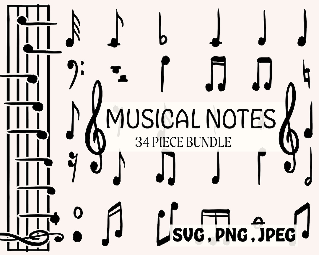 Music Notes SVG Bundle 34 Hand Drawn Musical Notes & Symbols Perfect ...