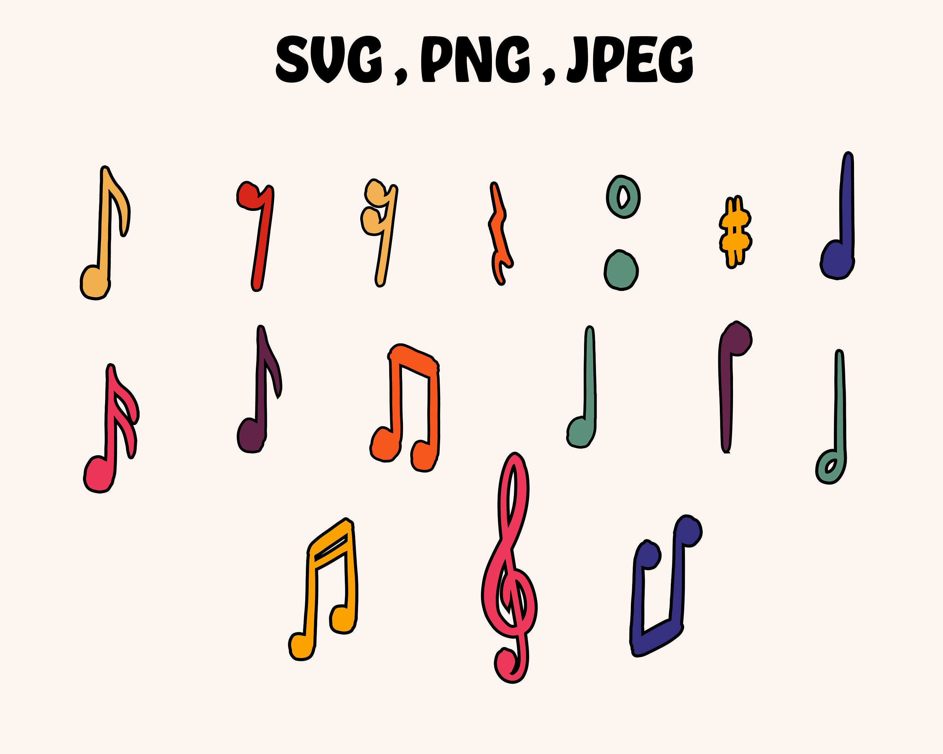 Music Notes SVG Bundle 35 Musical Note Svgs, Music Teacher Svg, Hand ...