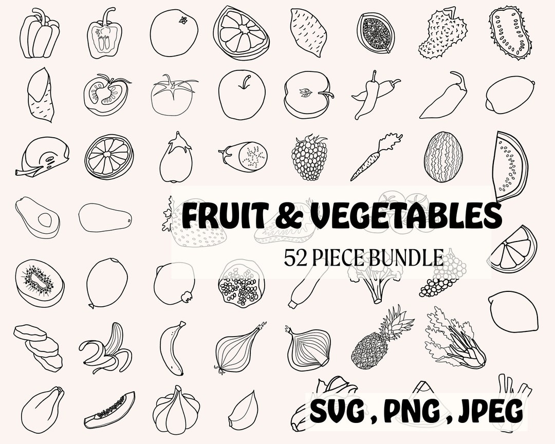 Fruit and Veg SVG Bundle Fruit Svg, Tropical Fruit Svg, Vegetables Svg ...