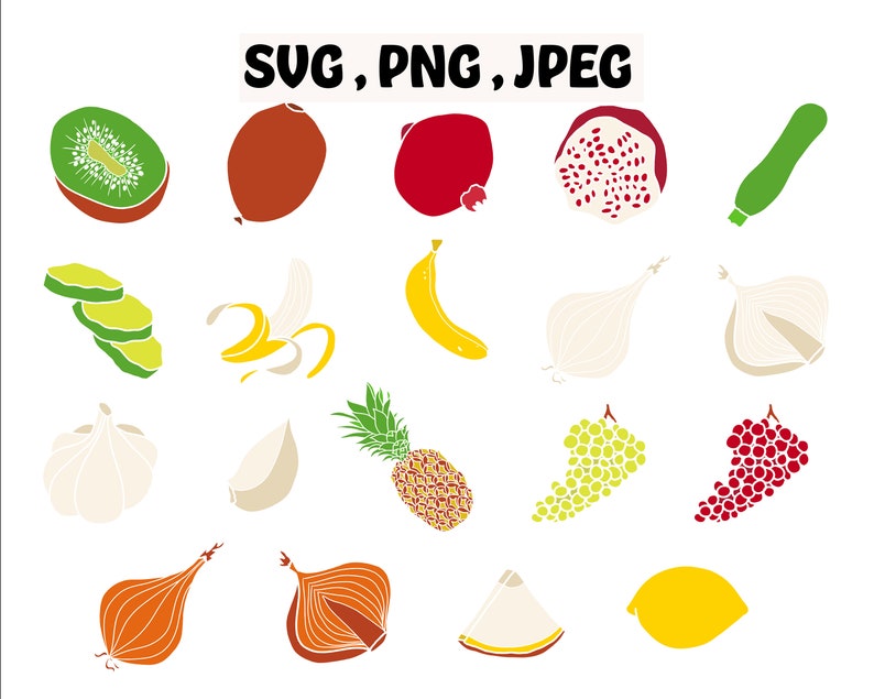 Fruit and Veg SVG Bundle Fruit Svg, Tropical Fruit Svg, Vegetables Svg ...