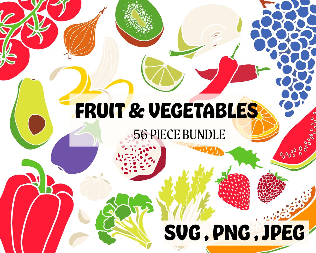 Fruit and Veg SVG Bundle Fruit Svg, Tropical Fruit Svg, Vegetables Svg ...
