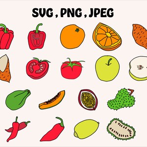Fruit and Veg SVG Bundle Fruit Svg, Tropical Fruit Svg, Vegetables Svg ...