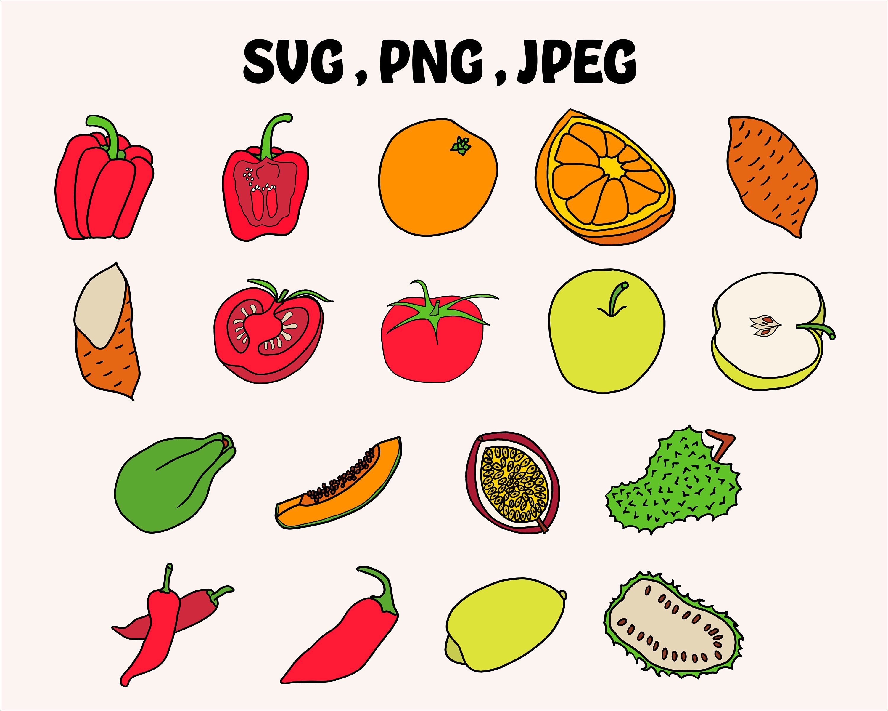 Fruit and Veg SVG Bundle | Fruit Svg, Tropical Fruit Svg, Vegetables ...