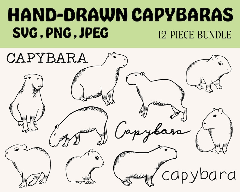 Capybara SVG Bundle | Hand-drawn Capybara Designs Perfect for Capybara ...