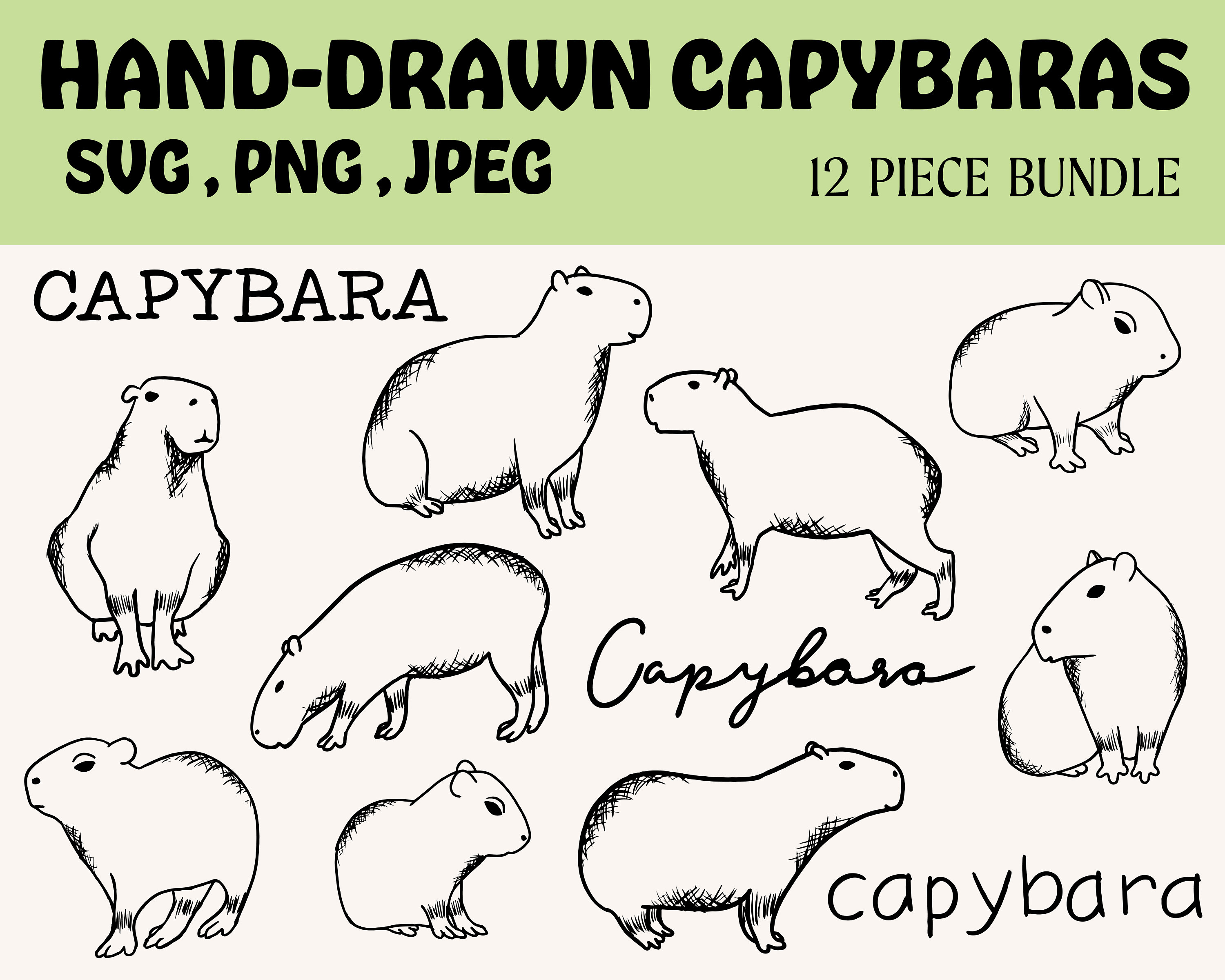 Capybara SVG Bundle Hand-drawn Capybara Designs Perfect for Capybara ...