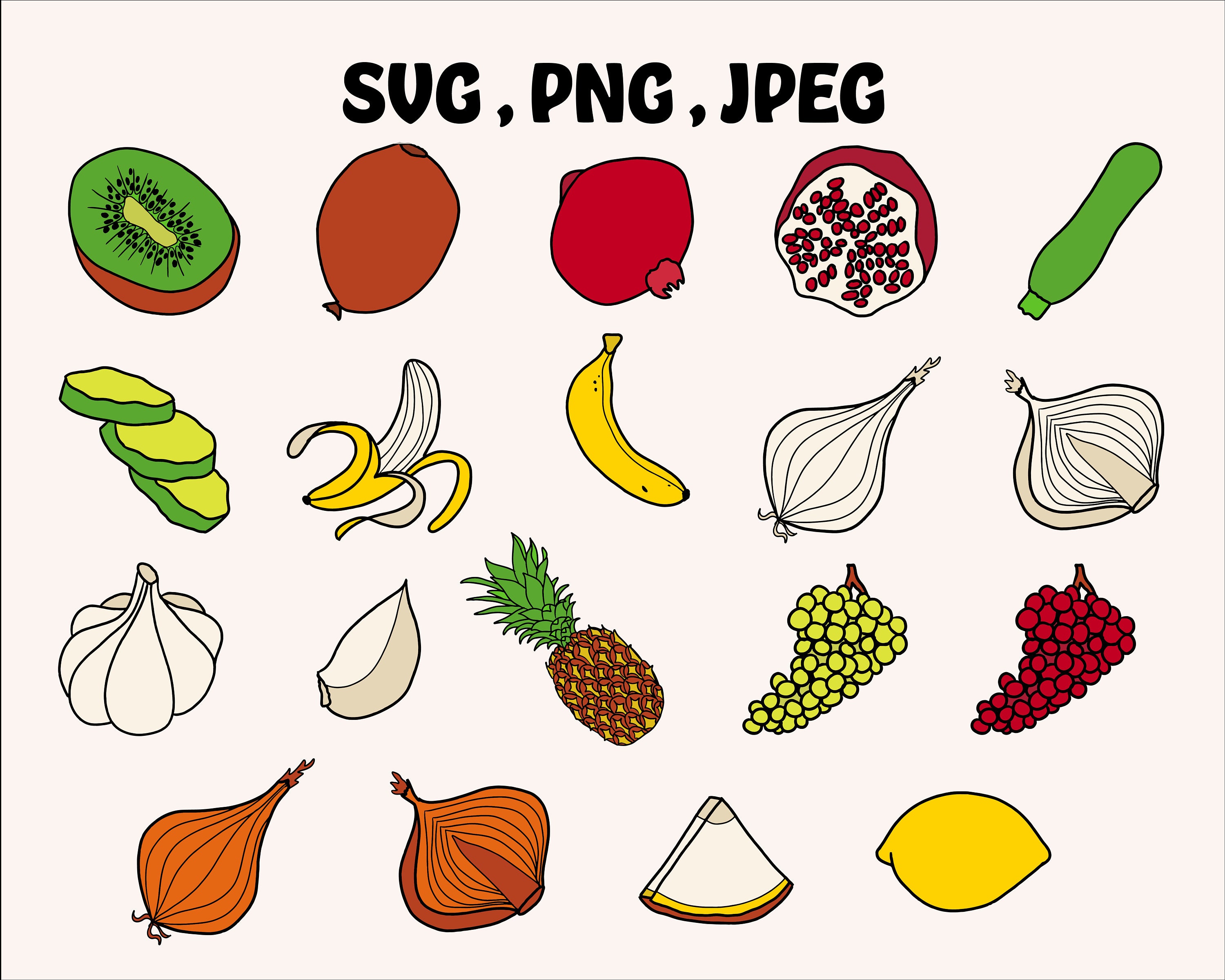 Fruit and Veg SVG Bundle | Fruit Svg, Tropical Fruit Svg, Vegetables ...