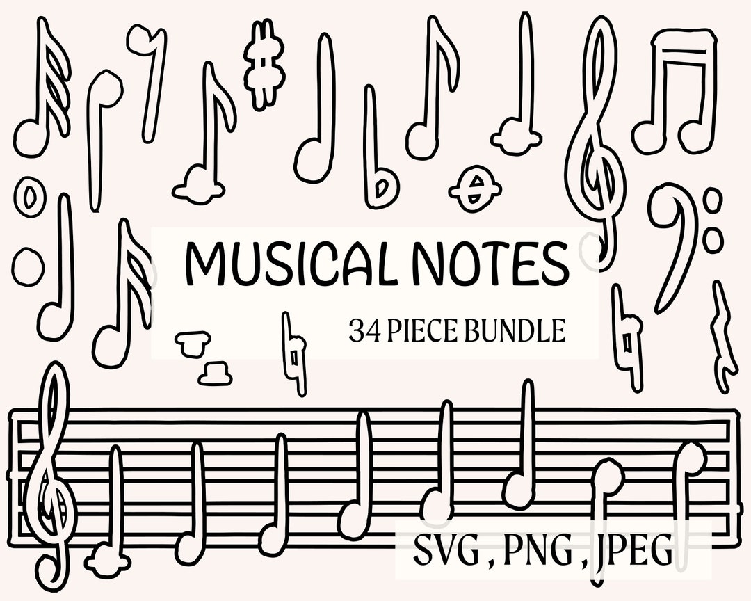 Music Notes SVG Bundle 34 Musical Note Svgs, Music Teacher Svg, Hand ...