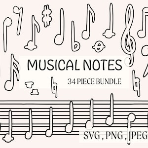 Music Notes SVG Bundle 34 Musical Note Svgs, Music Teacher Svg, Hand ...