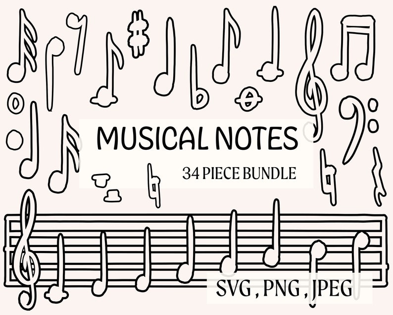 Music Notes SVG Bundle 34 Musical Note Svgs, Music Teacher Svg, Hand ...