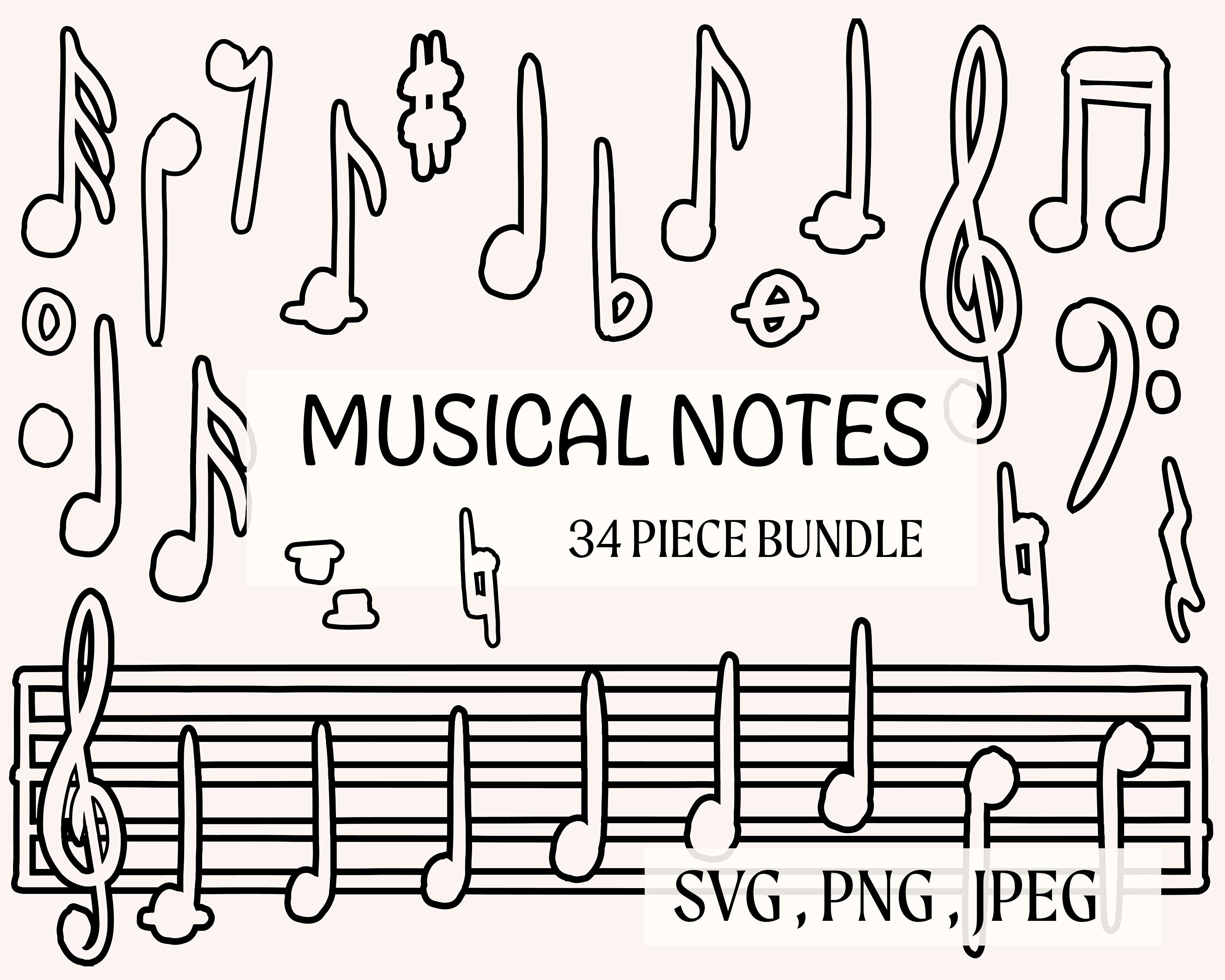 Music Notes SVG Bundle 34 Musical Note Svgs, Music Teacher Svg, Hand ...
