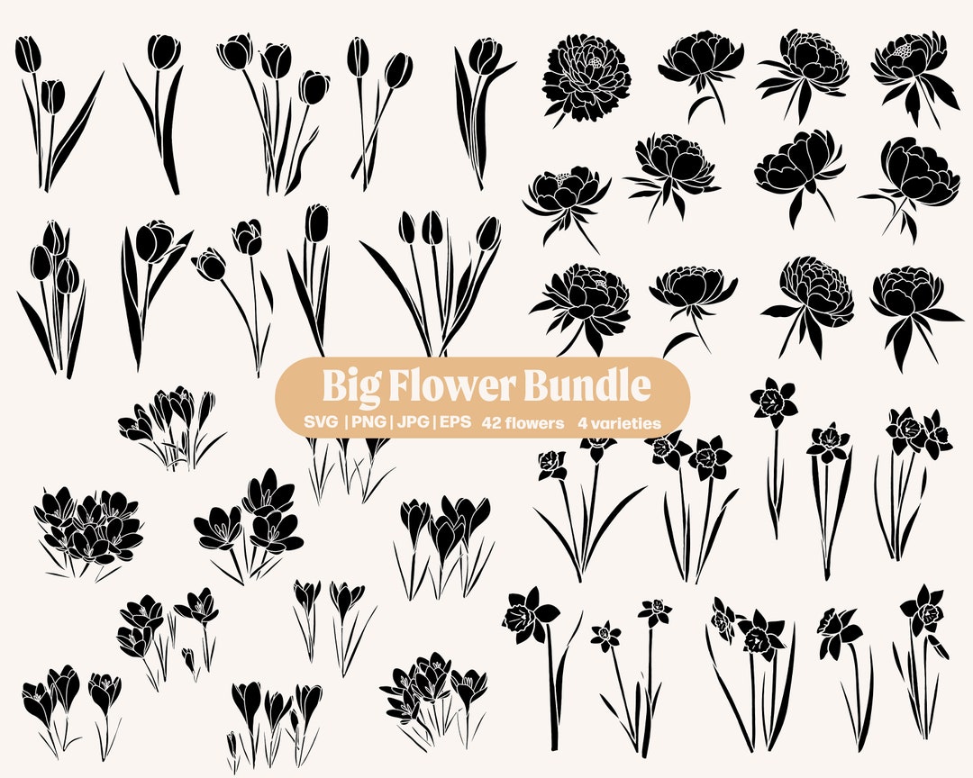 Spring Flower Bundle | Tulips Svg, Daffodil Svg, Peonies Svg, Crocuses ...