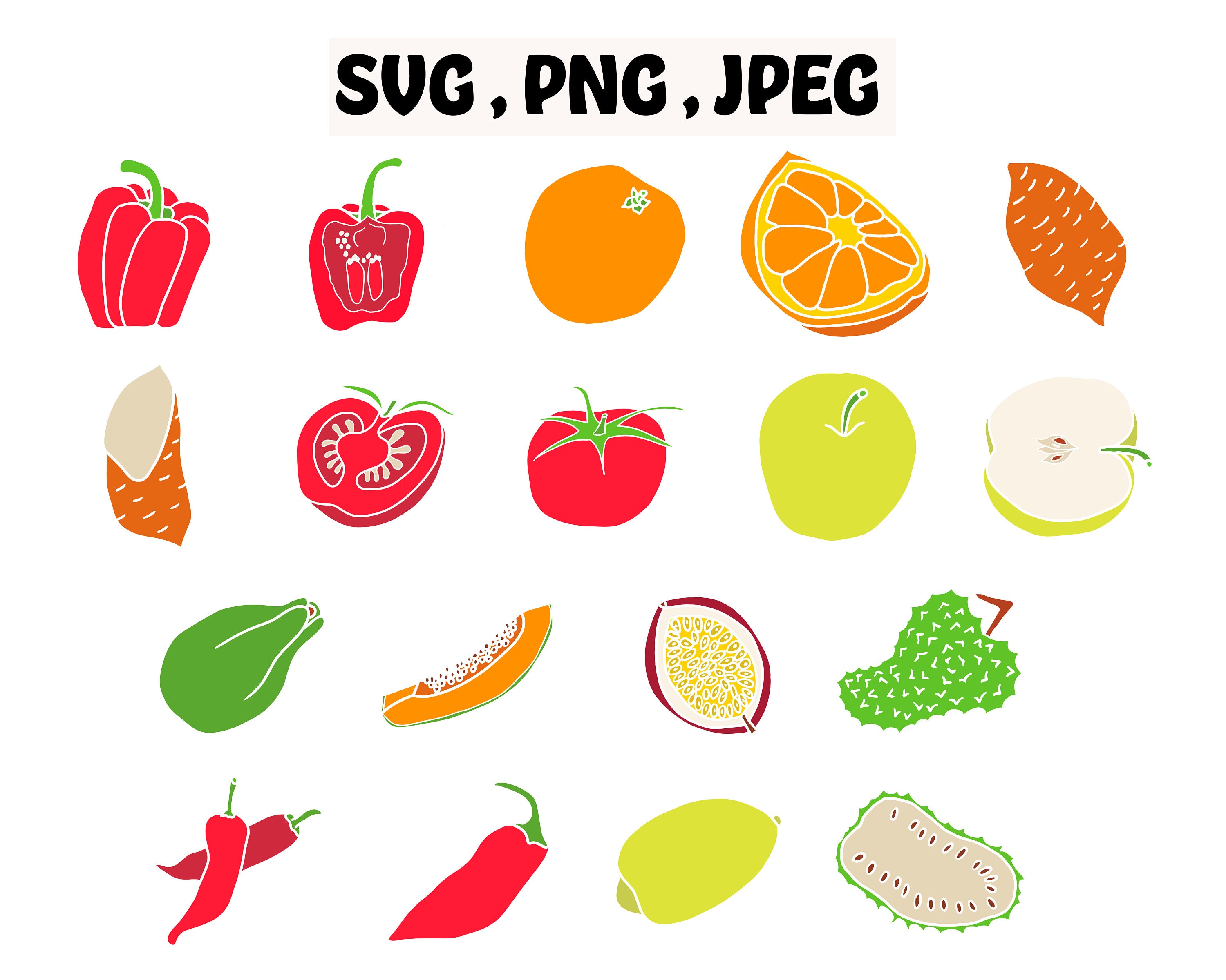 Fruit and Veg SVG Bundle Fruit Svg, Tropical Fruit Svg, Vegetables Svg ...