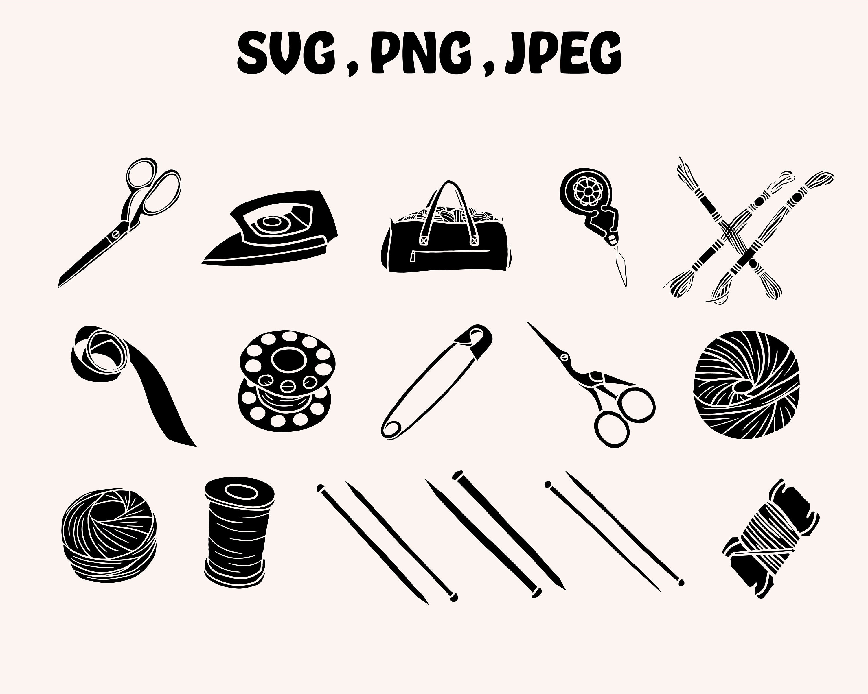 Textile Supplies SVG Bundle | Yarn Svg, Crochet Needle Clipart, Sewing ...