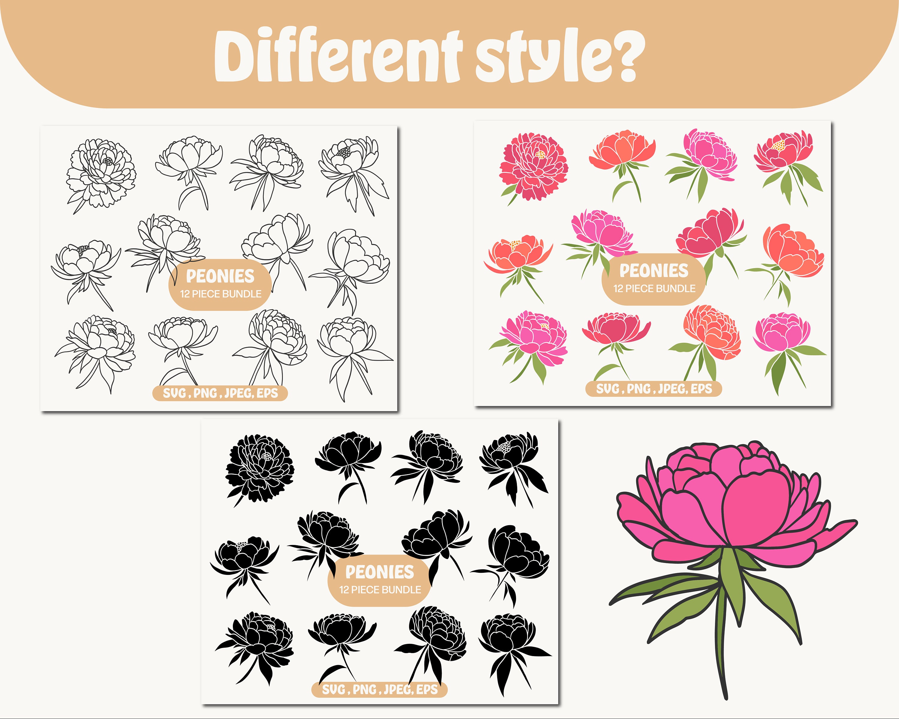 Peonies SVG Bundle Peony Png, Botanical Svg, Flower Png, Peonies ...